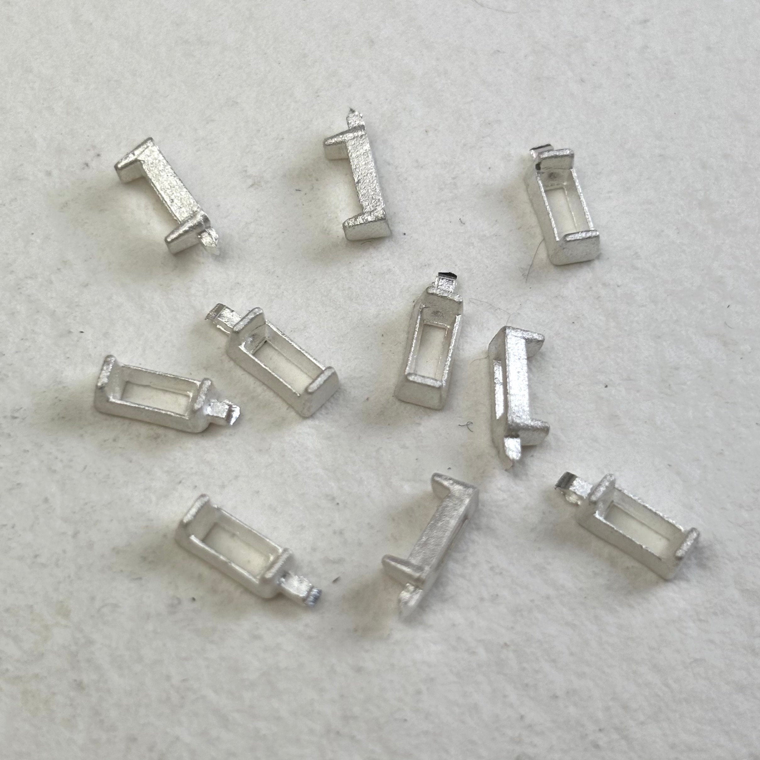 5mm x 2mm Baguette semi collet sterling silver cast stone setting ...